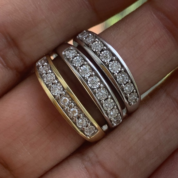 Jewelry | 925 Sterling Silver Bands With Diamond Chips | Poshmark